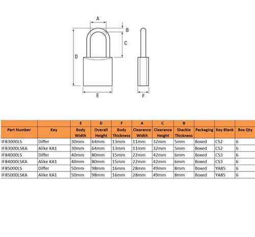 IFAM Stainless Steel, Long Shackle Padlock, Keyed Alike - Key to differ