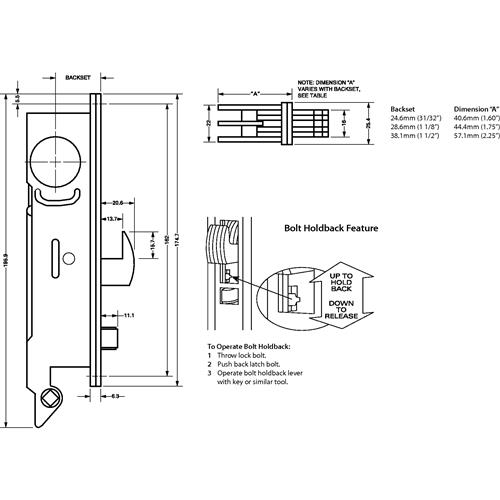 Adams Rite MS1890 Hookbolt Latch/Deadlatch - 40.6mm