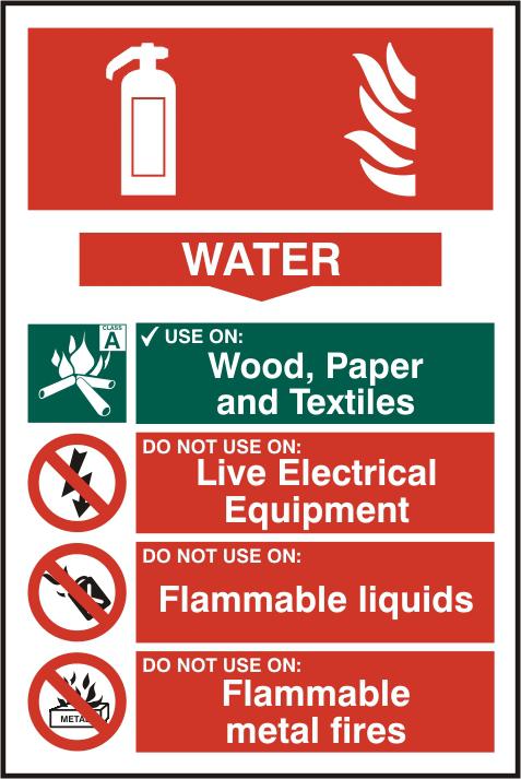 ASEC Fire Extinguisher 200mm x 300mm PVC Self Adhesive Sign - Water